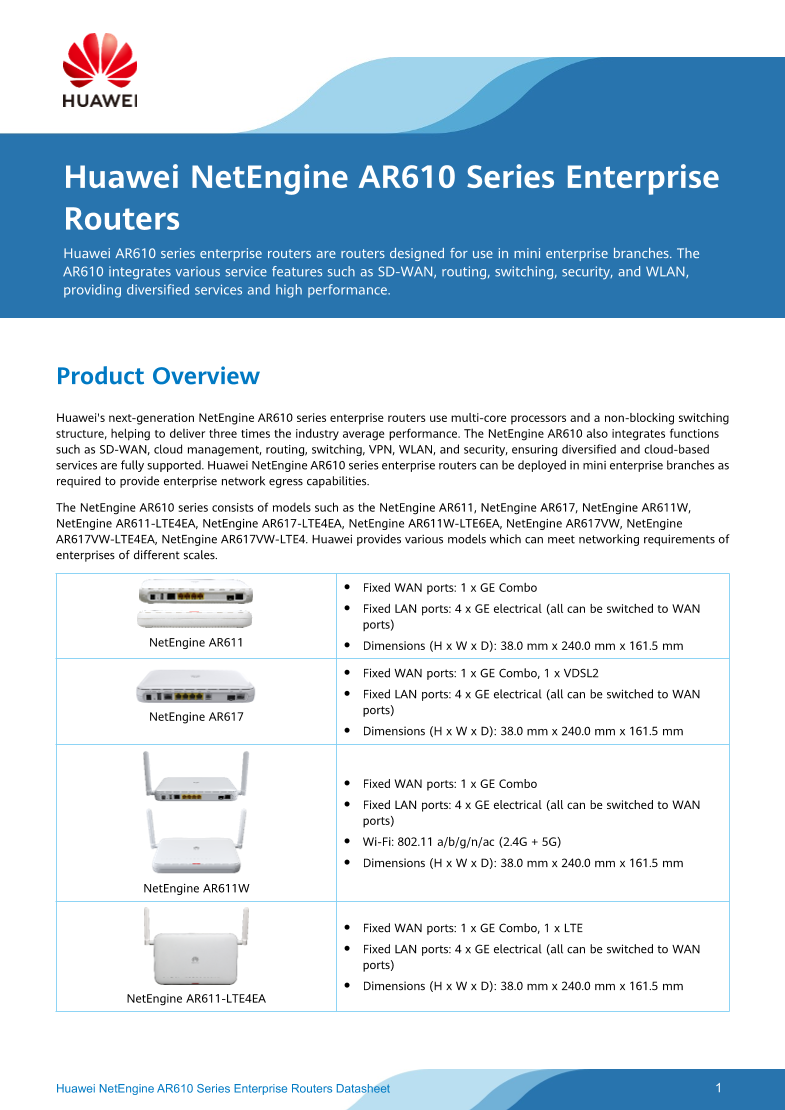 Huawei NetEngine AR610 Series Enterprise Routers Datasheet